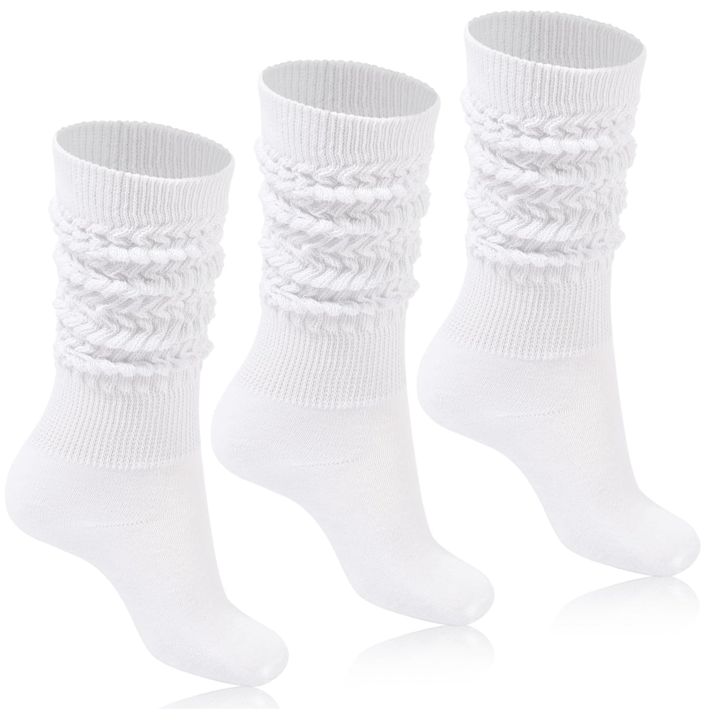 3 Pairs Cotton Knee High Slouch Socks - White | Moon Wood