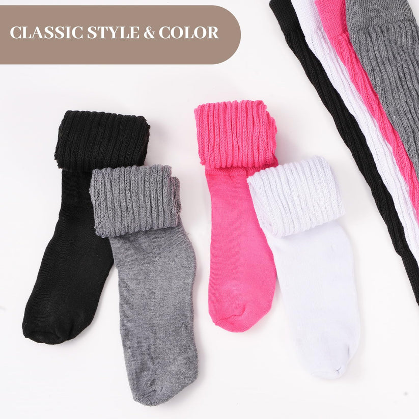 3 Pairs Cotton Knee High Slouch Socks - White | Moon Wood