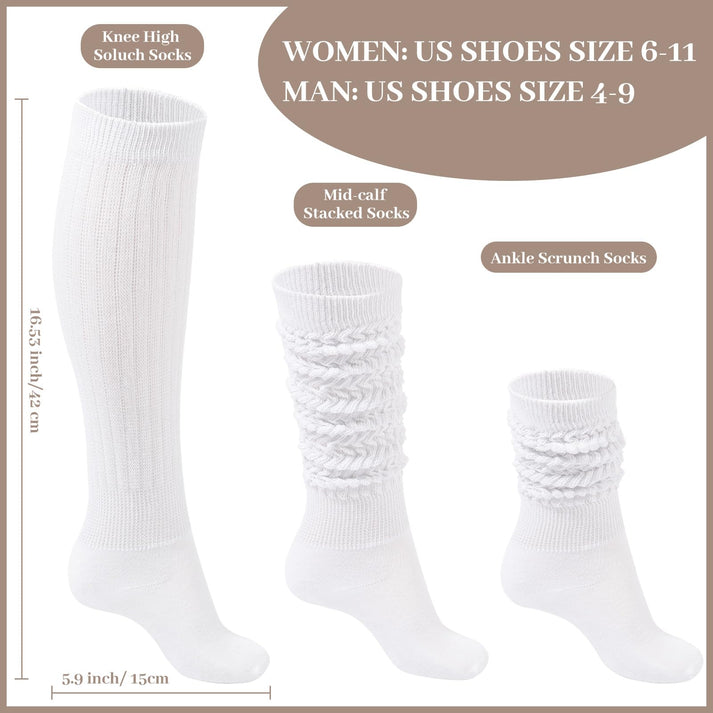 3 Pairs Cotton Knee High Slouch Socks - White | Moon Wood