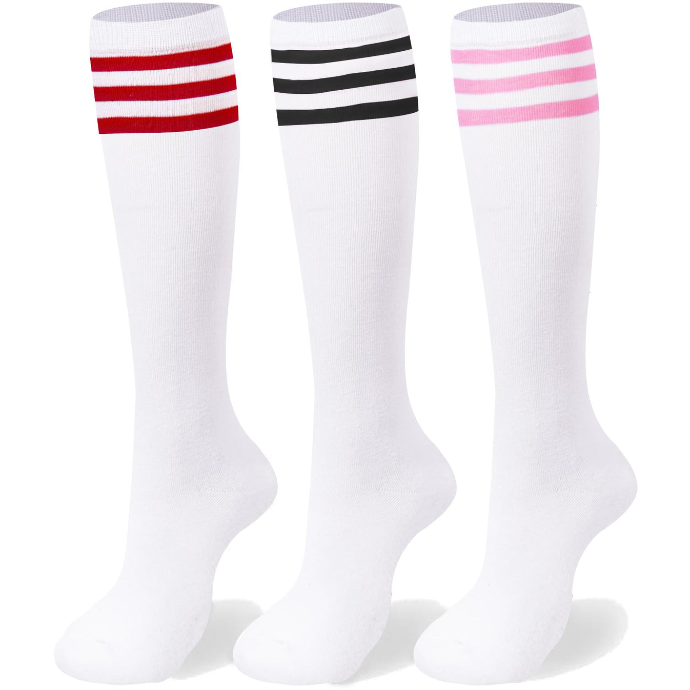 3 Pairs Cotton Knee High Socks Stripes Tube | Moon Wood