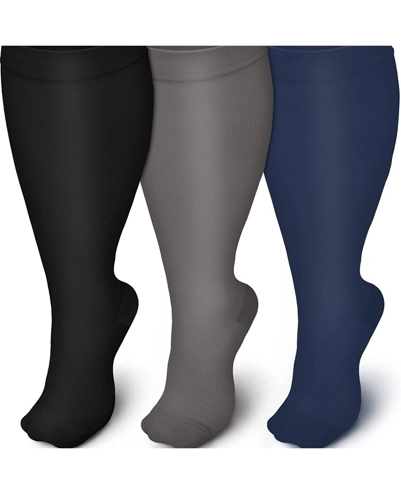 3 Pairs Plus Size Wide Calf Compression Socks | Moon Wood