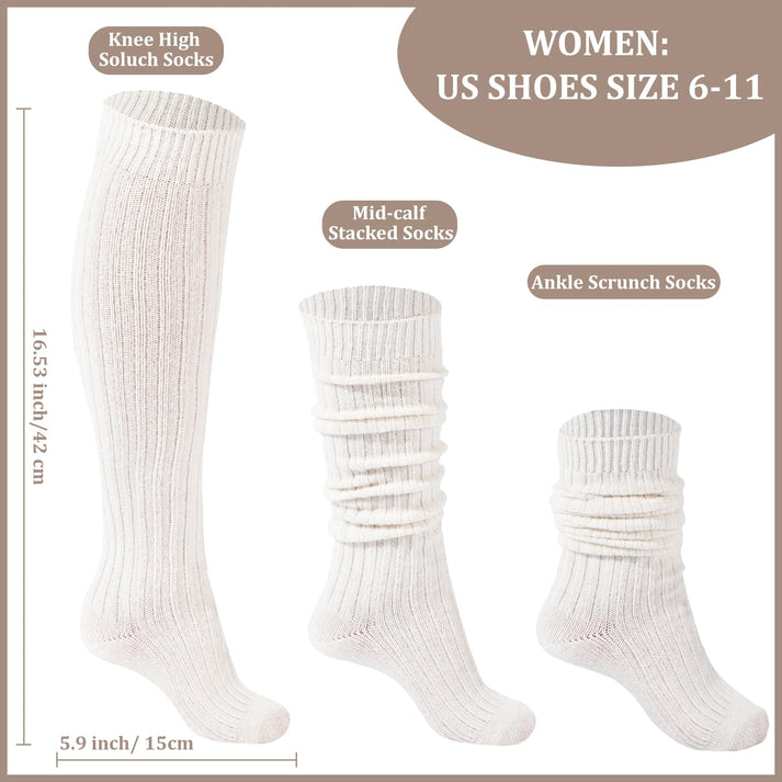3 Pairs Wool Slouch Socks Knee High | Moon Wood