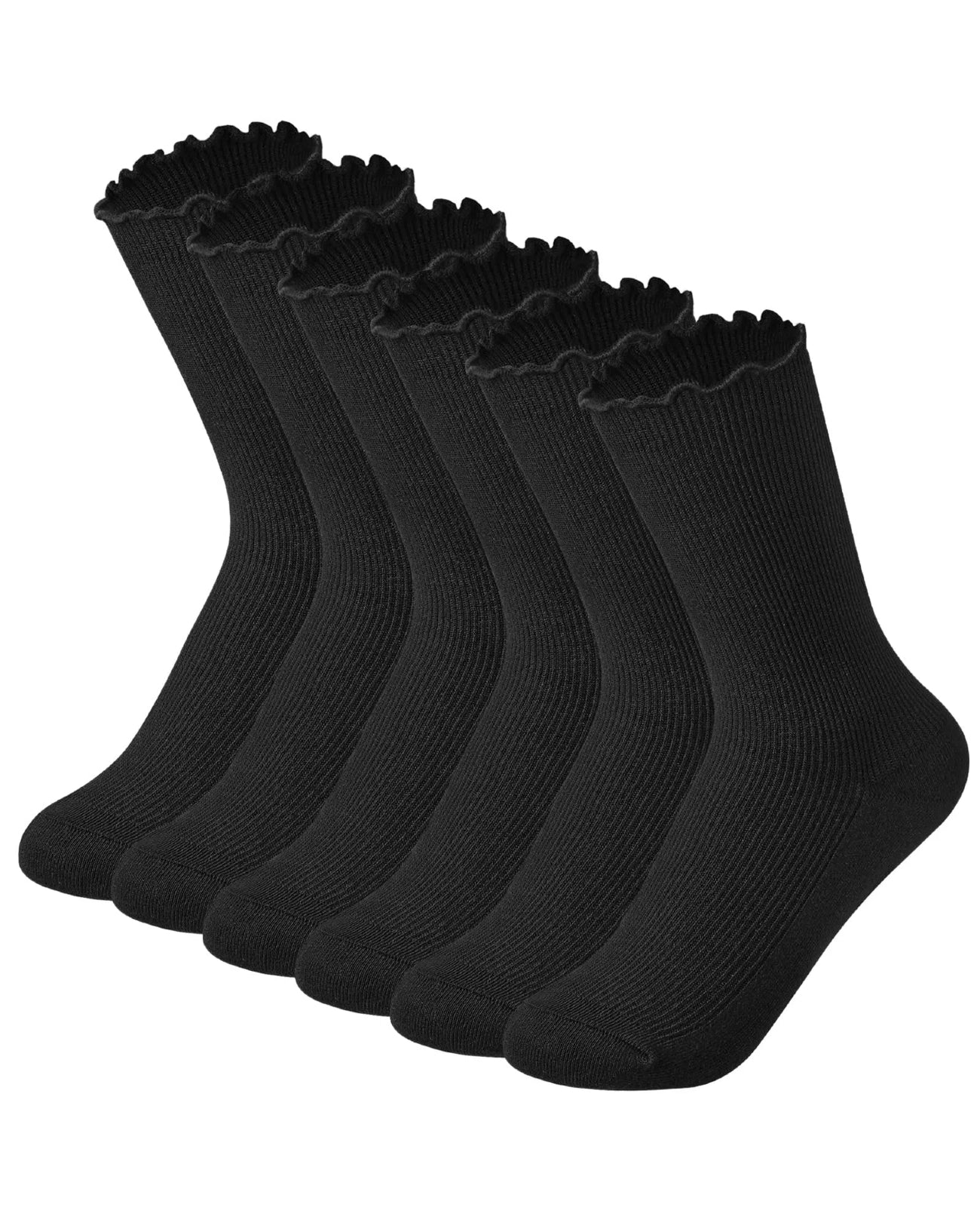 6 Pairs Ruffle Socks Turn-Cuff Frilly - Black | Moon Wood