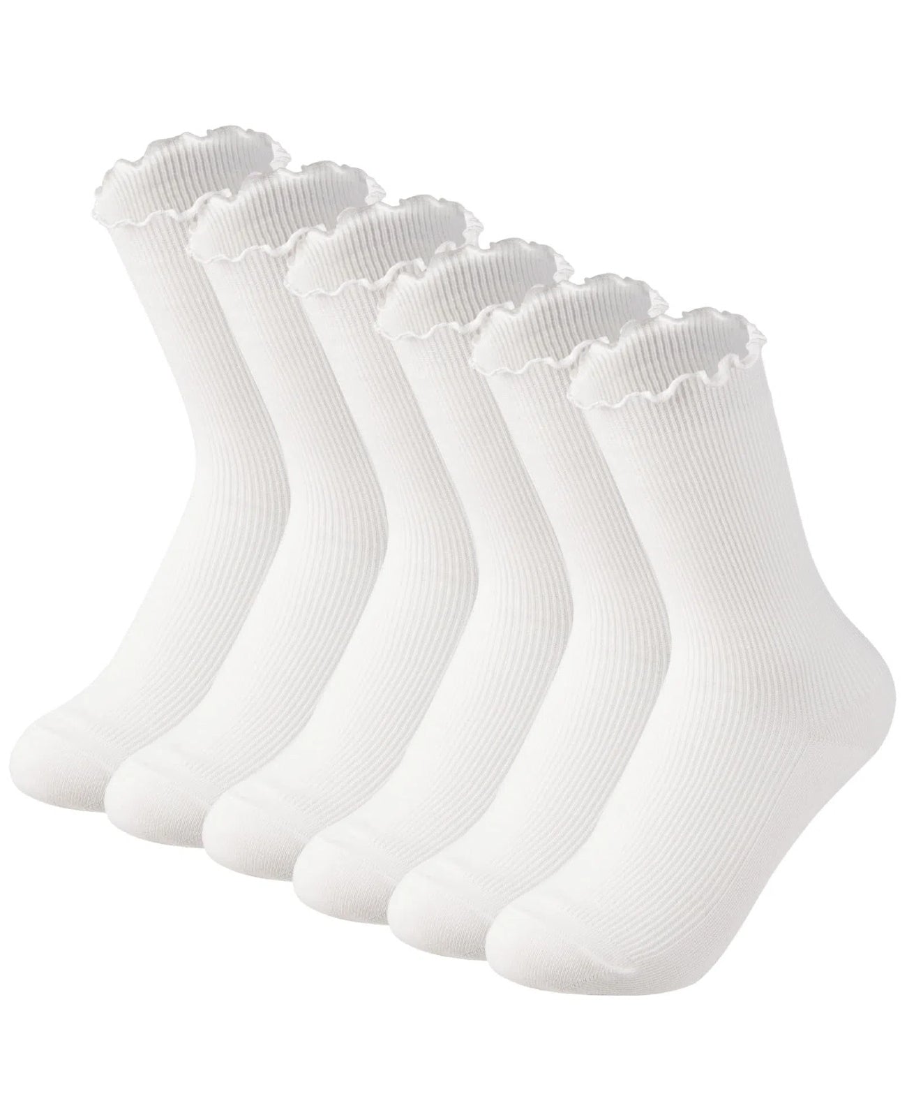 6 Pairs Ruffle Socks Turn-Cuff Frilly - White | Moon Wood