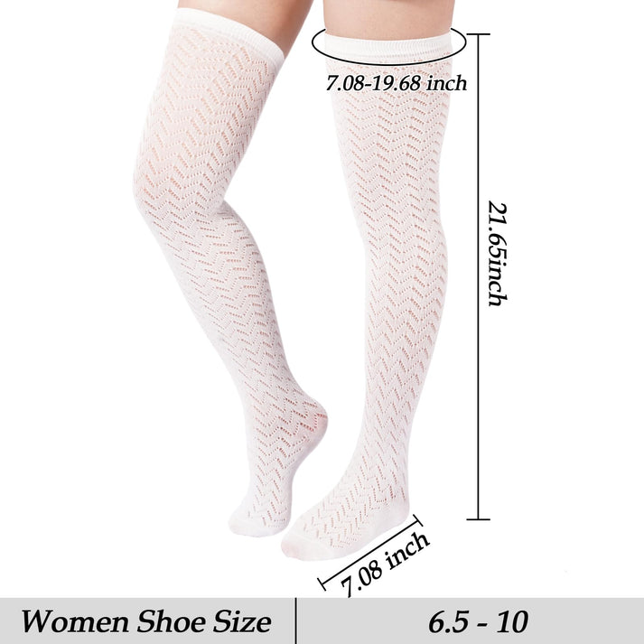 Cotton Thigh High Socks with Hollowing Mesh | Moon Wood