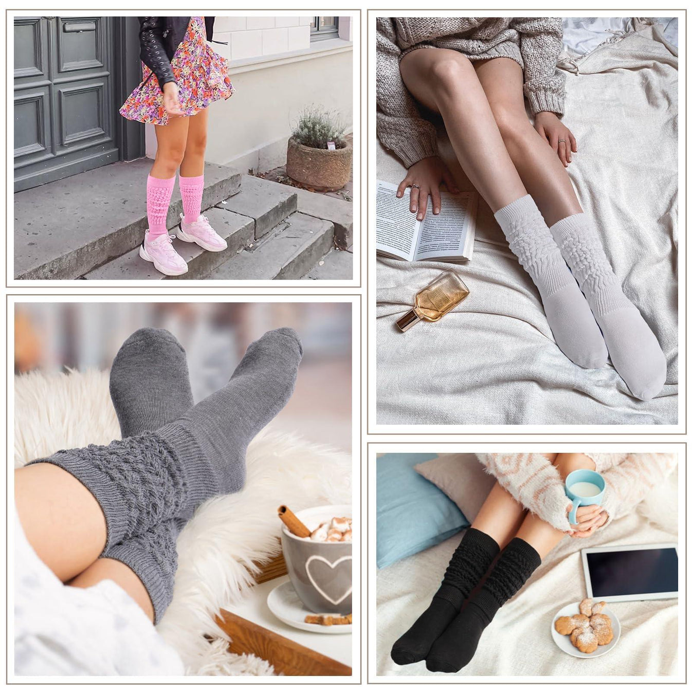Extra Long Cotton Knit Knee High Socks White | Moon Wood