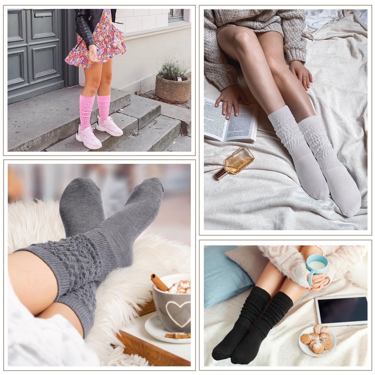 Extra Long Cotton Knit Knee High Socks White | Moon Wood