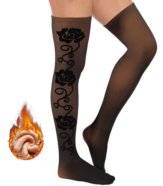 Fleece Lined Thigh High Socks Translucent-Rose | Moon Wood