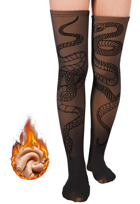 Fleece Lined Thigh High Socks Translucent-Snake | Moon Wood