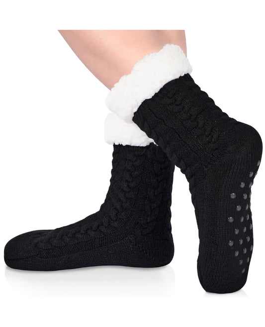 Fuzzy Non Slip Cabin Socks - Black | Moon Wood