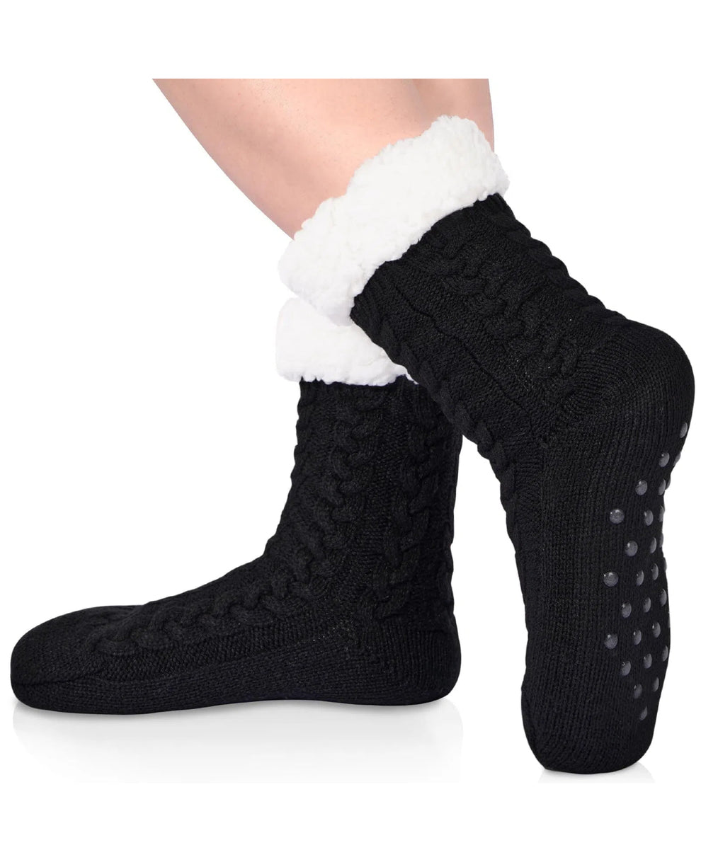 Fuzzy Non Slip Cabin Socks - Black | Moon Wood