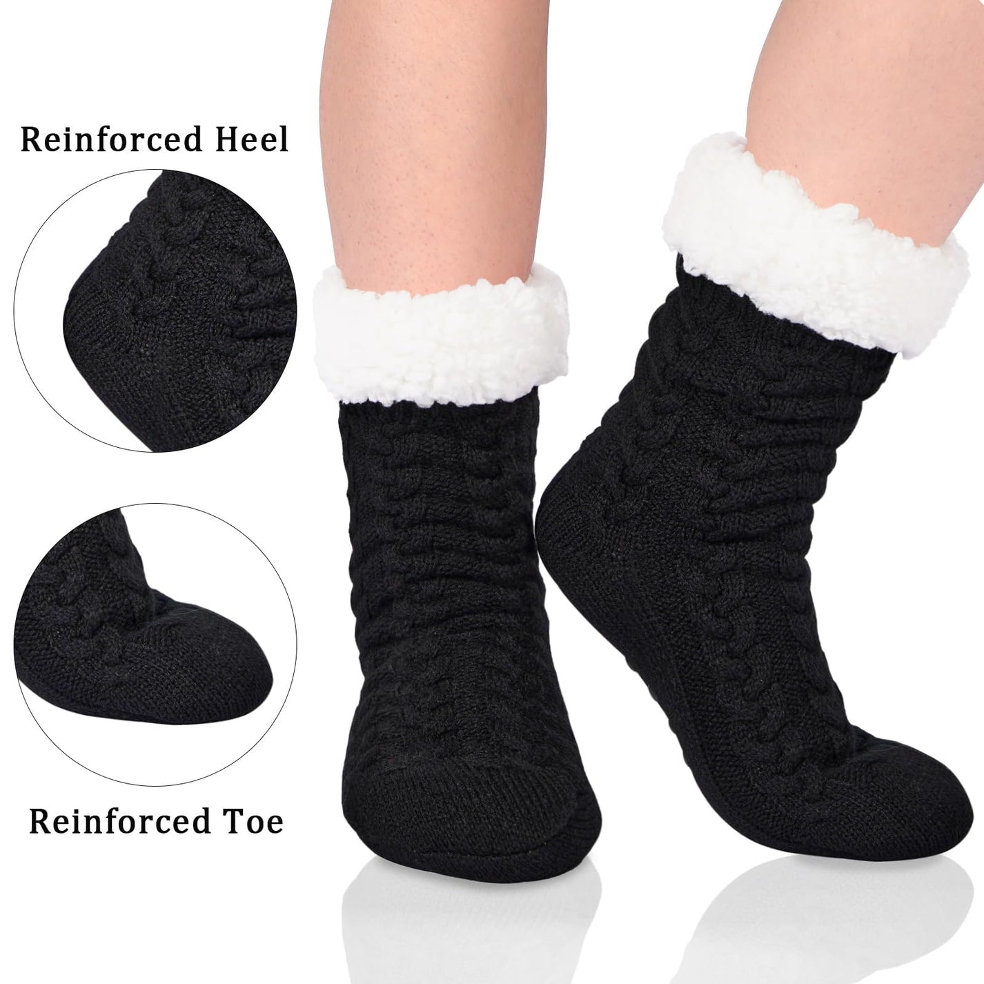 Fuzzy Non Slip Cabin Socks - Black | Moon Wood