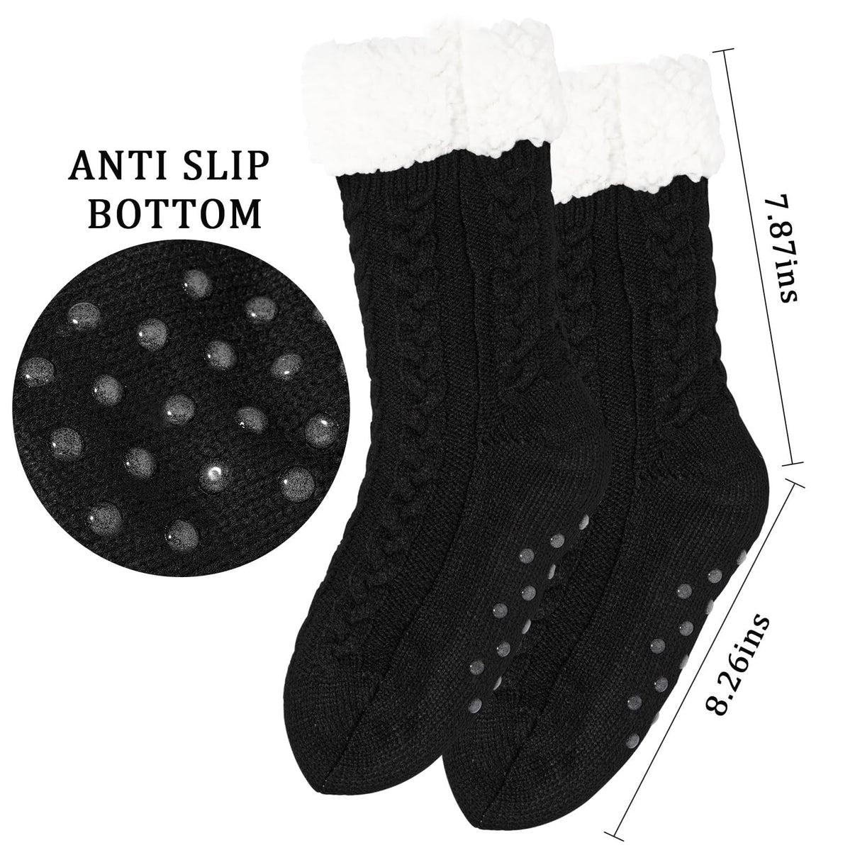 Fuzzy Non Slip Cabin Socks - Black | Moon Wood