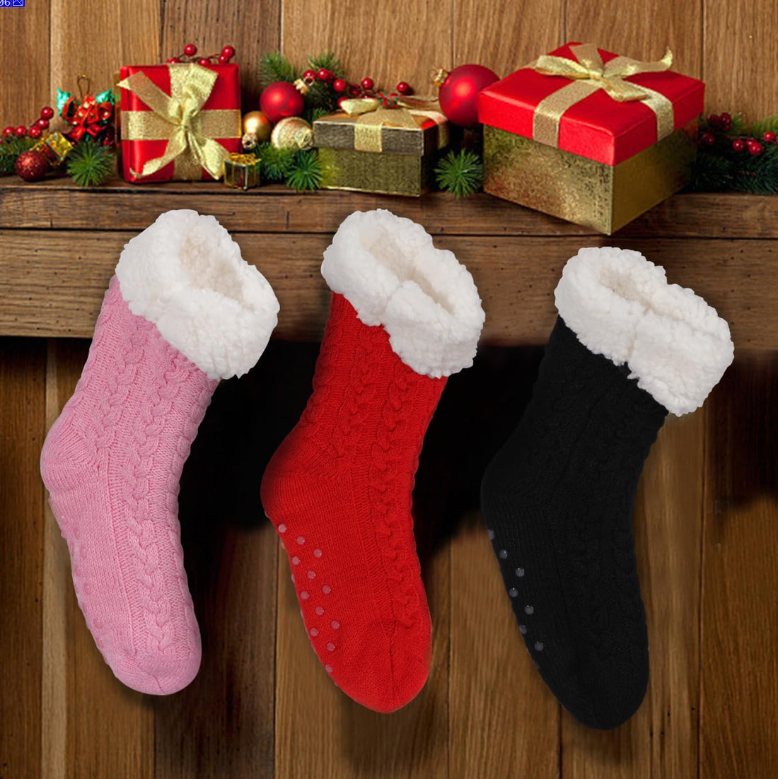 Fuzzy Non Slip Cabin Socks - Black | Moon Wood