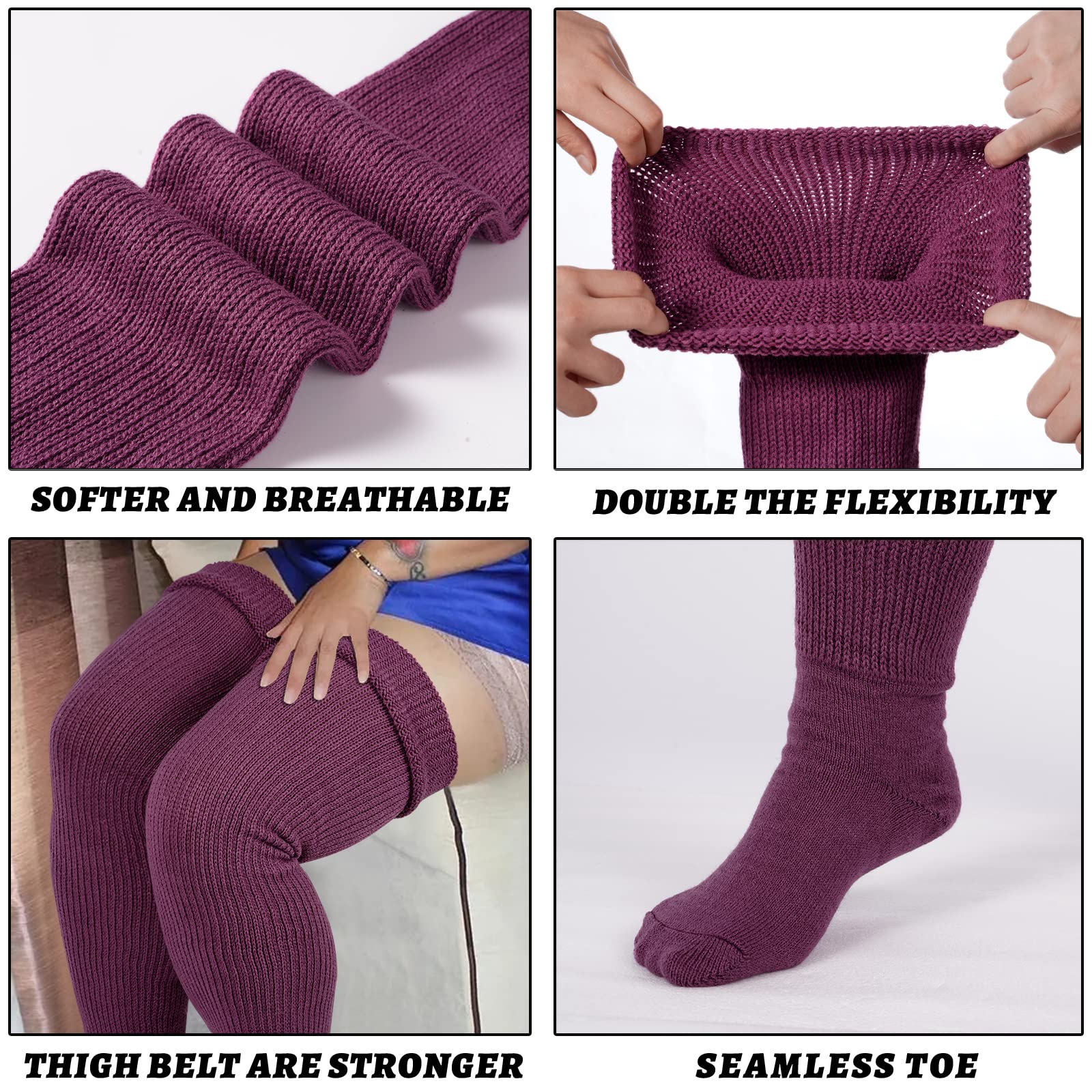Womens Plus Size Thigh High Socks - Purple Red | Moon Wood