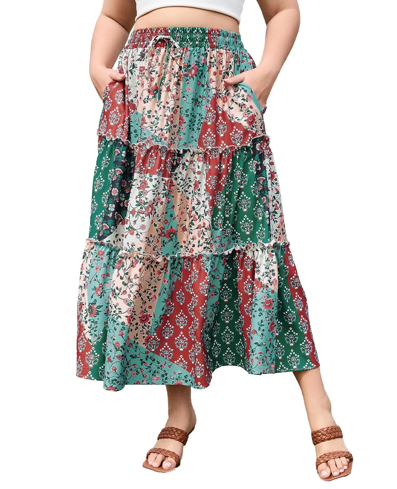 Plus Size Boho Maxi Skirt Floral-Colorful | Moon Wood