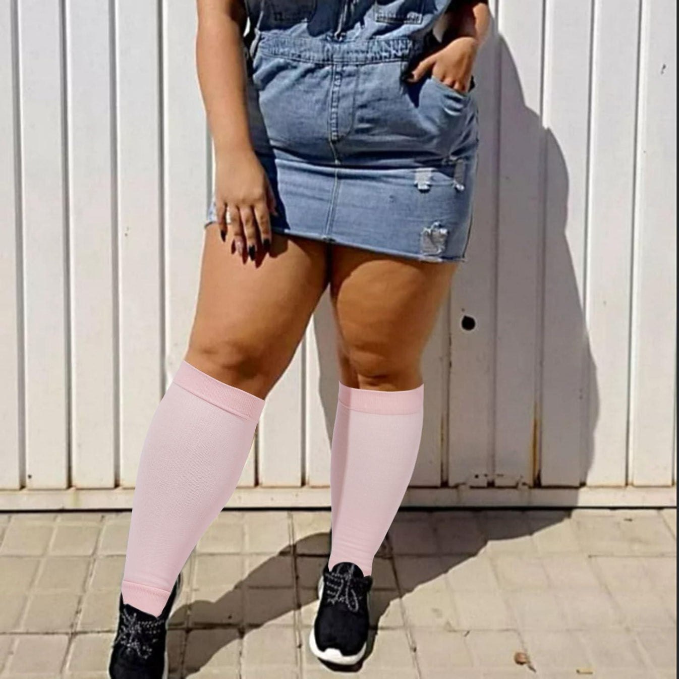 Plus Size Compression Leg Sleeves - Baby Pink | Moon Wood
