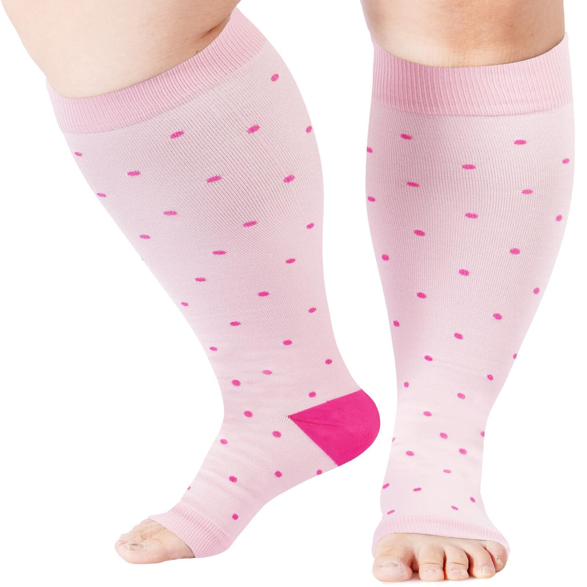 Plus Size Compression Socks Open Toe-Pink Dots | Moon Wood
