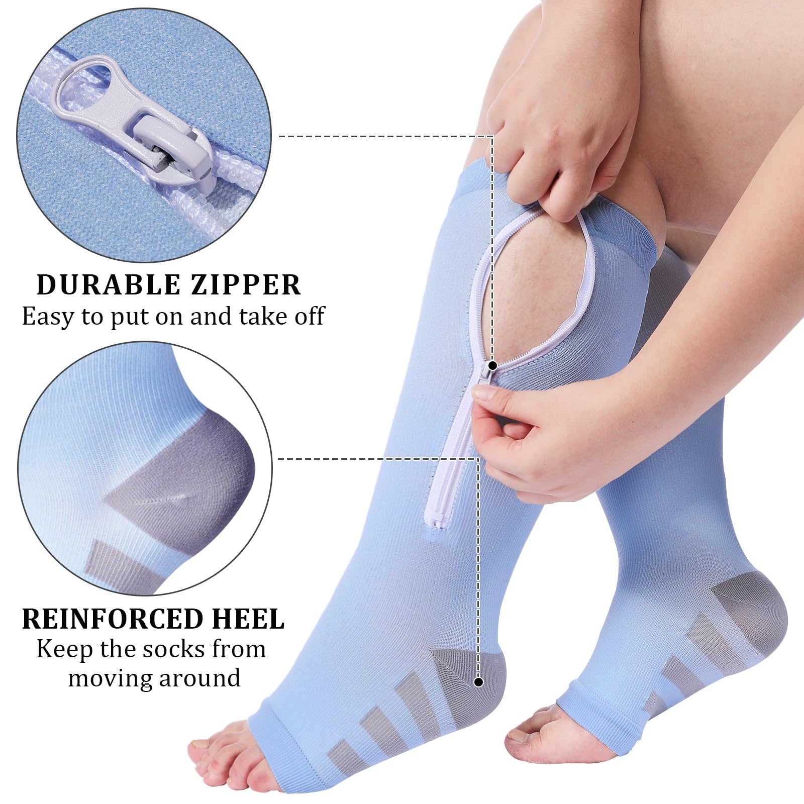 Plus Size Compression Socks Zipper - Baby Blue | Moon Wood