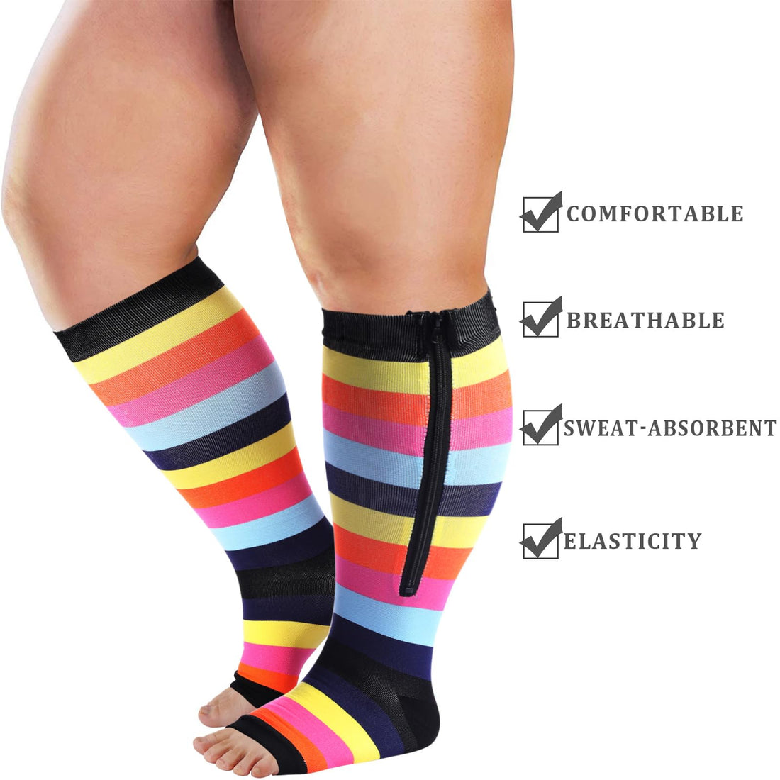 Plus Size Compression Socks Zipper - Rainbow | Moon Wood