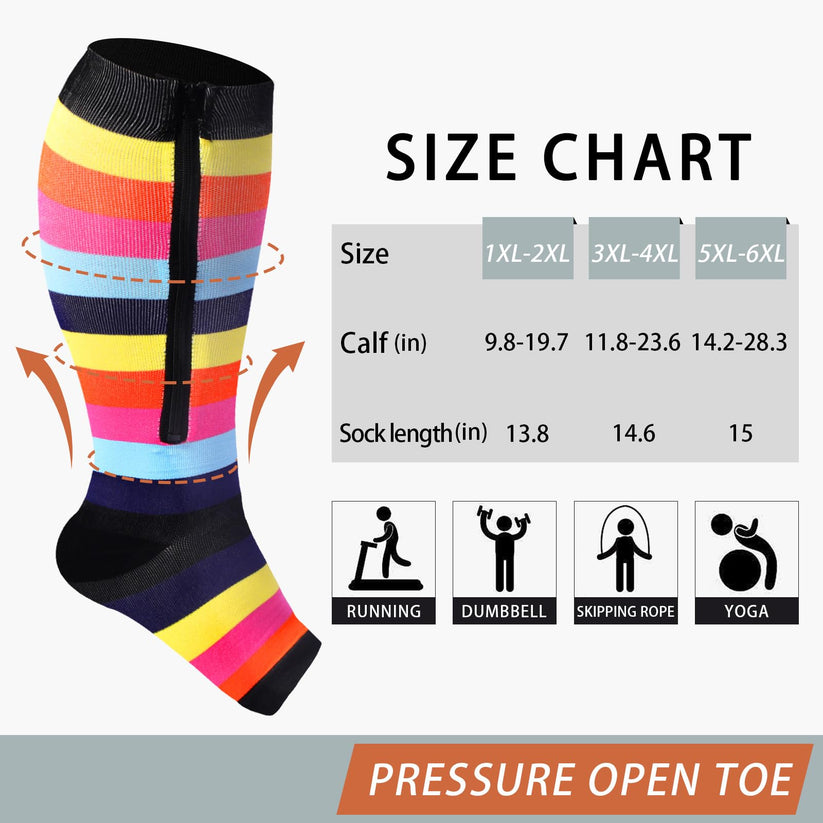 Plus Size Compression Socks Zipper - Rainbow | Moon Wood