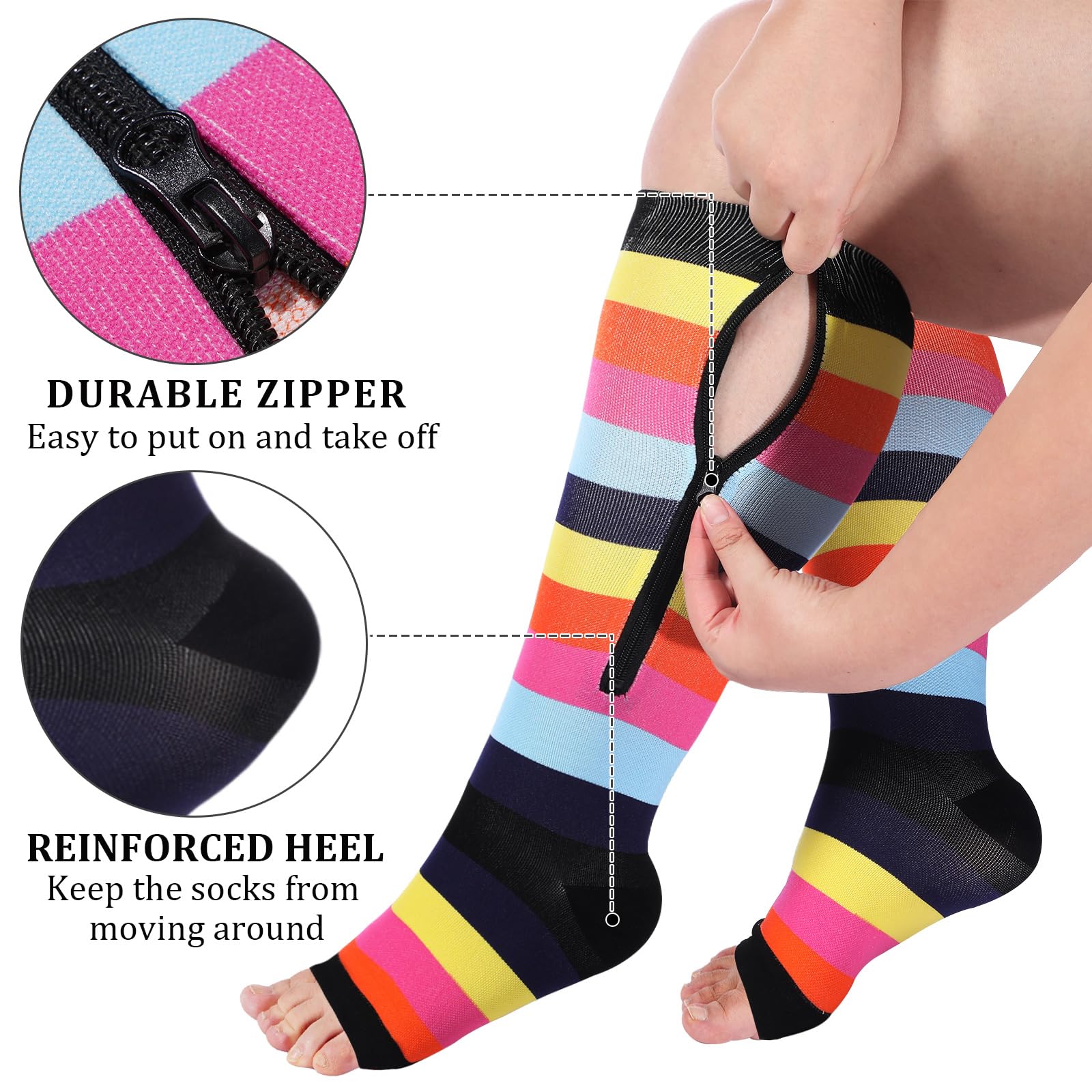 Plus Size Compression Socks Zipper - Rainbow | Moon Wood