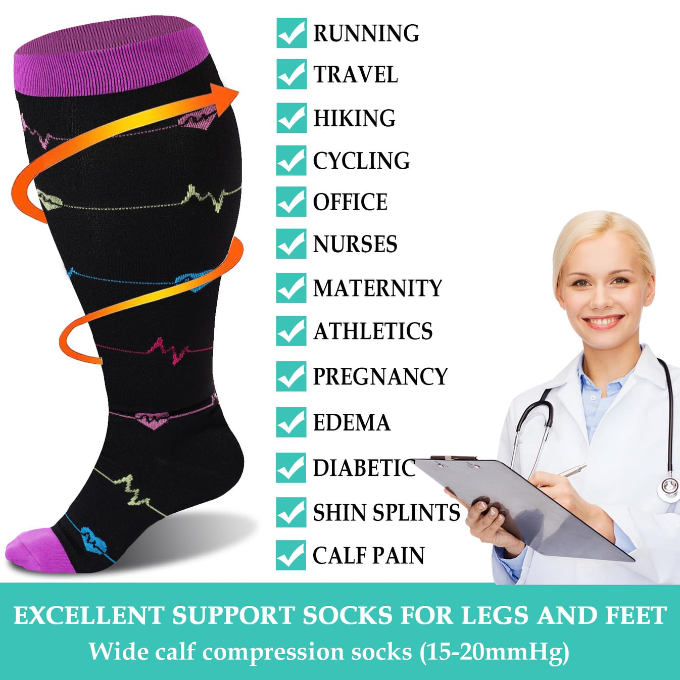 Plus Size Compression Socks for Wide Calf | Moon Wood