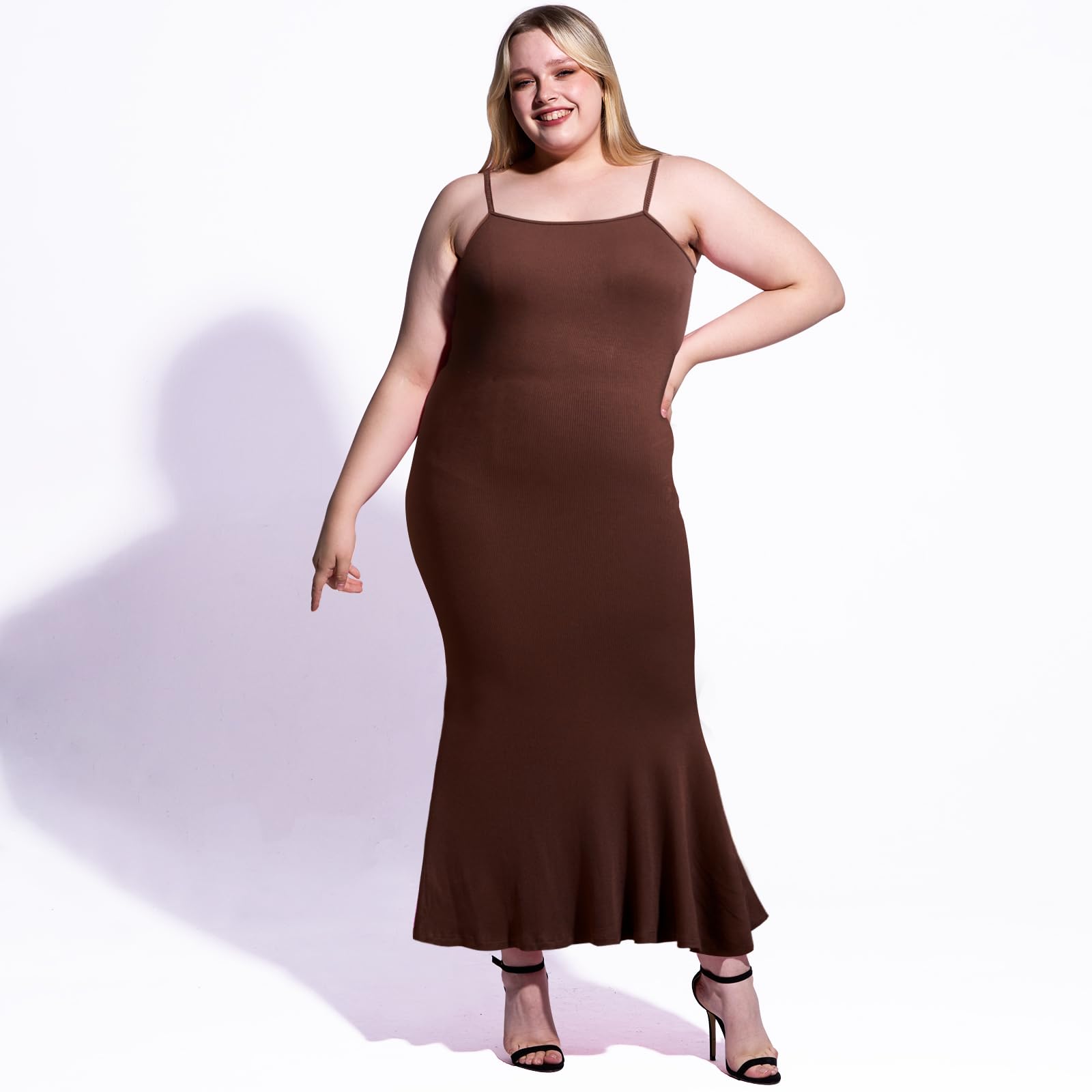 Plus Size Maxi Bodycon Dress - Caramel丨Moon Wood