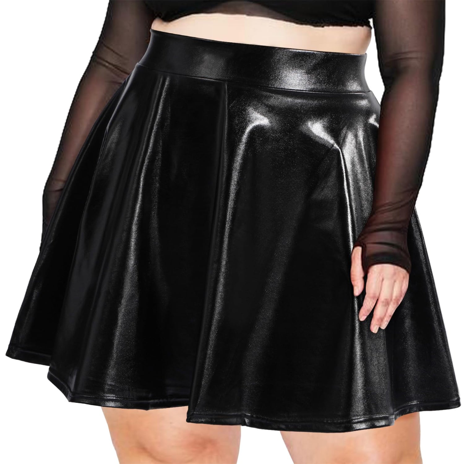 Plus Size Mini Skater Skirt Sparkly Pleated-Black丨Moon Wood