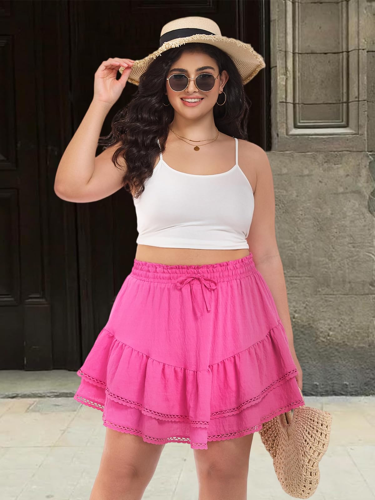 Plus Size Mini Skirts Flowy with Shorts - Rose | Moon Wood