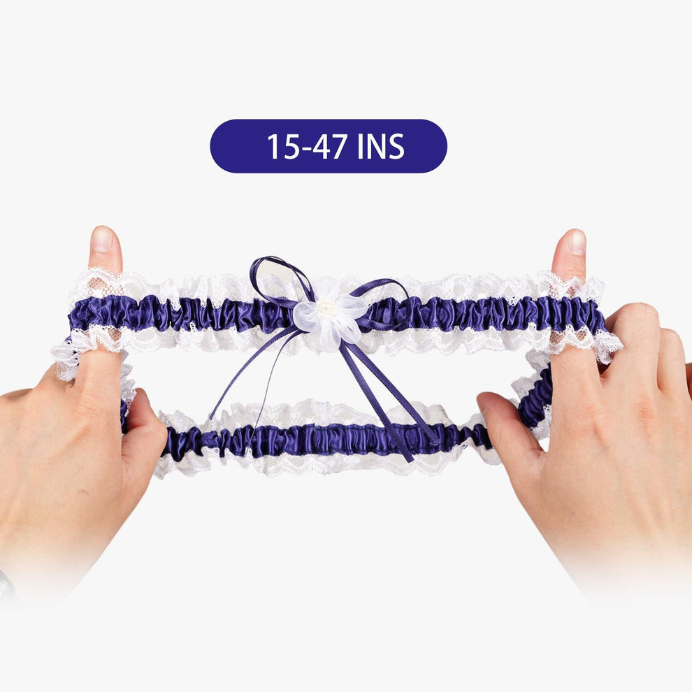 Plus Size Wedding Garters with Elastic Band Blue | Moon Wood