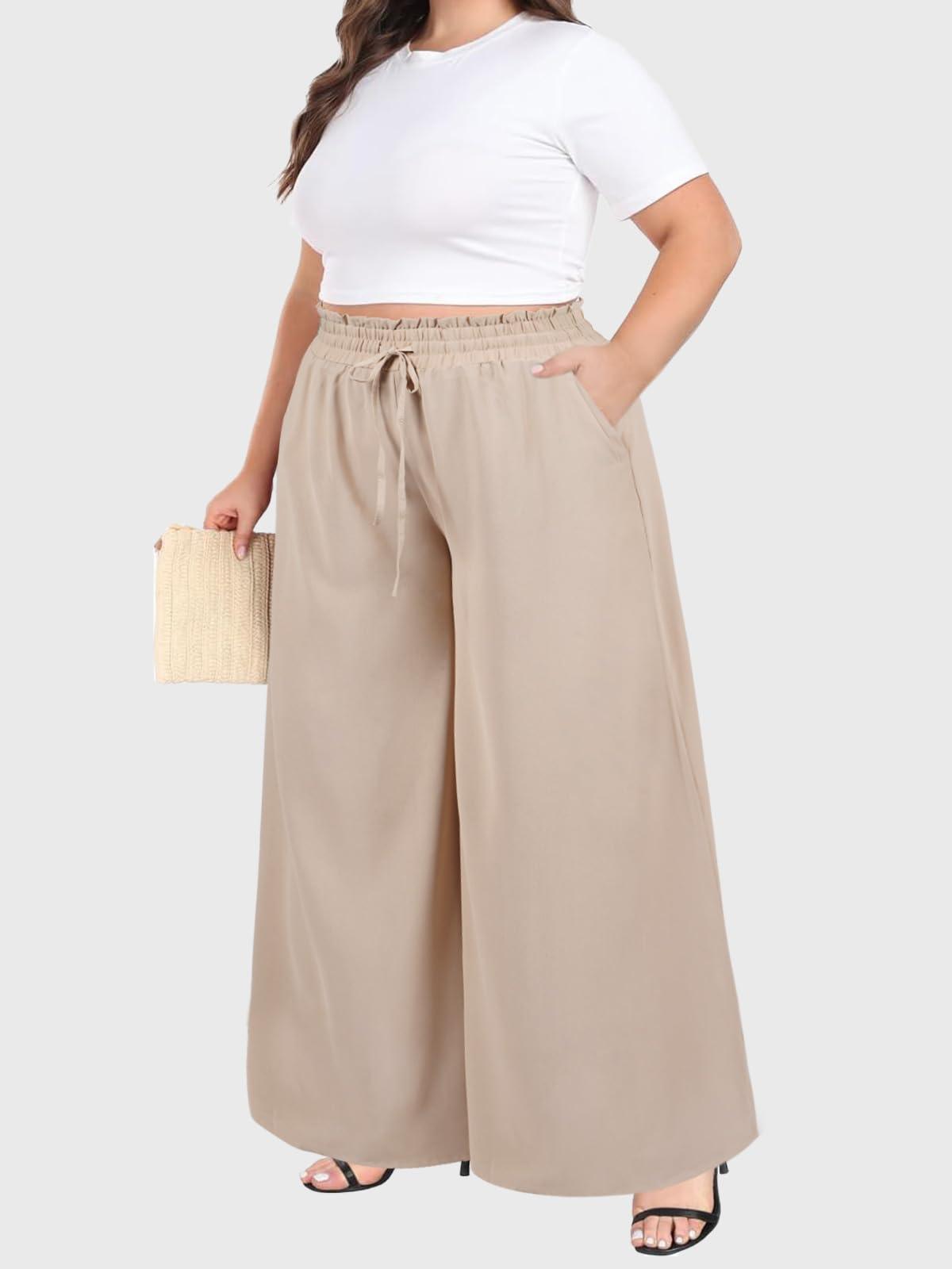 Wide Leg Pants Flowy Plus Size - Almond | Moon Wood