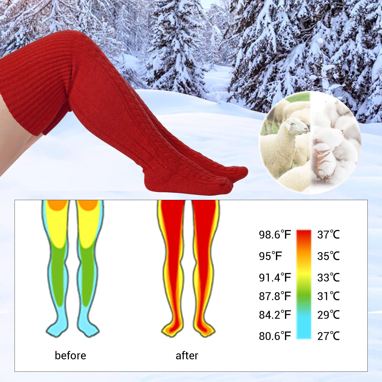 Wool Thigh High Socks For Thick Thighs-Burgundy丨Moon Wood