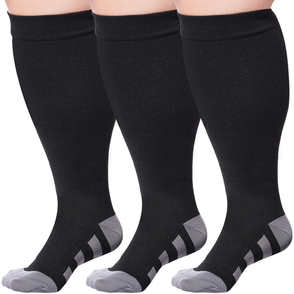3 Pairs Plus Size Compression Socks-Black | Moon Wood