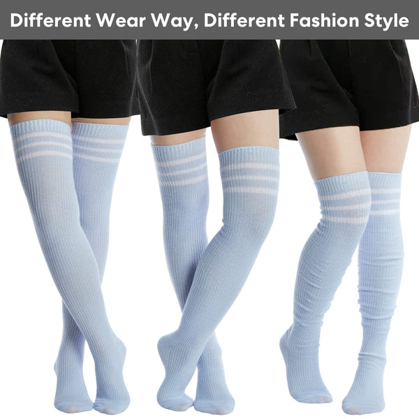 Extra Long Warm Knit Striped Thigh Highs Leg Warmers丨Moon Wood