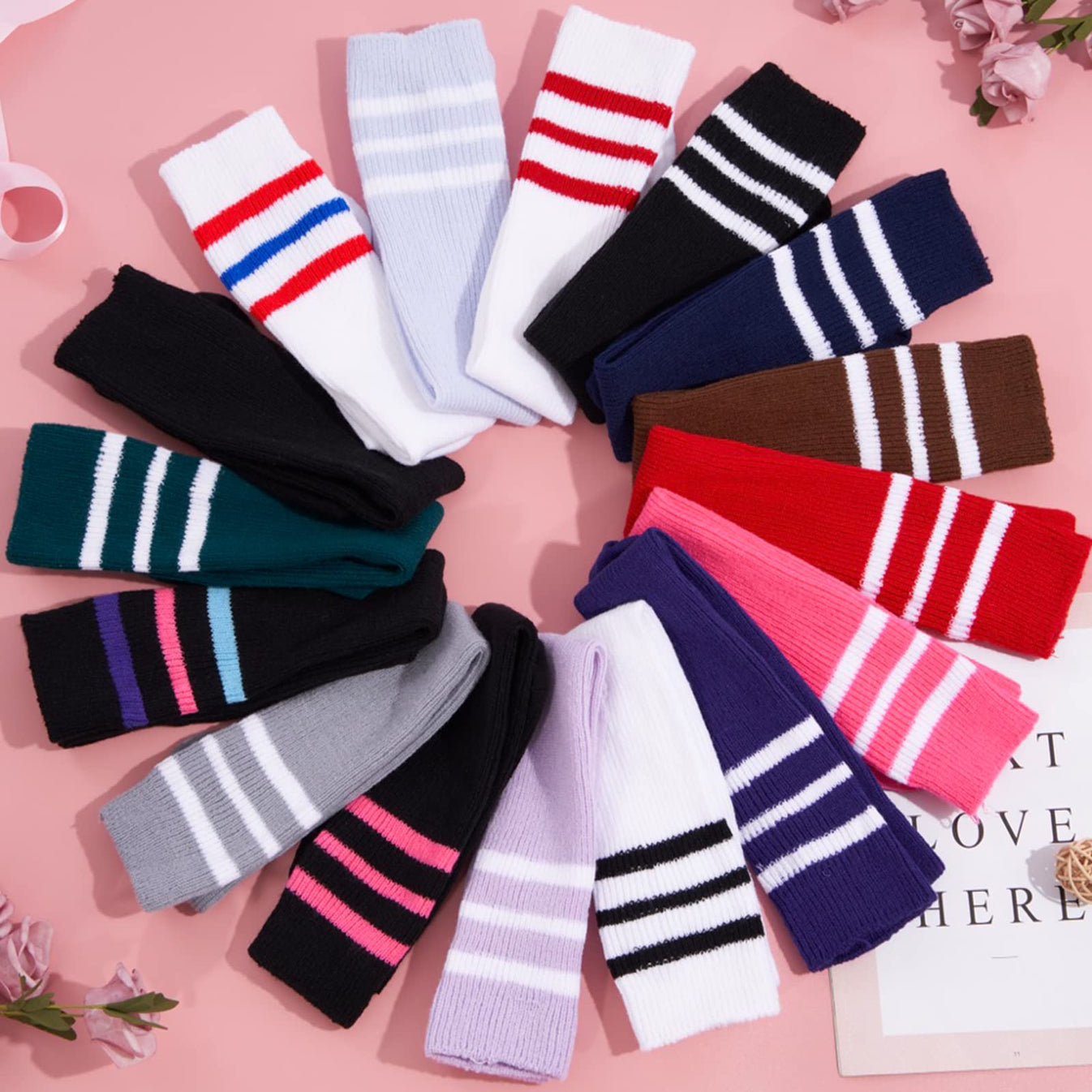 Extra Long Warm Knit Striped Thigh Highs Leg Warmers丨Moon Wood