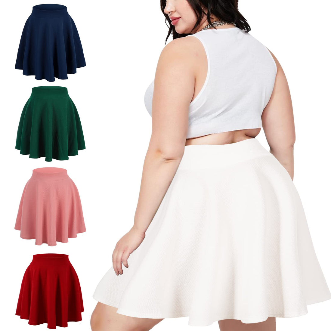 High Waisted Skater Skirt Plus Size-Black | Moon Wood