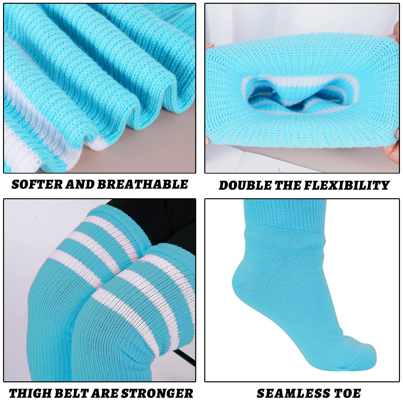 Plus Size Thigh High Socks Striped- Blue & White丨Moon Wood