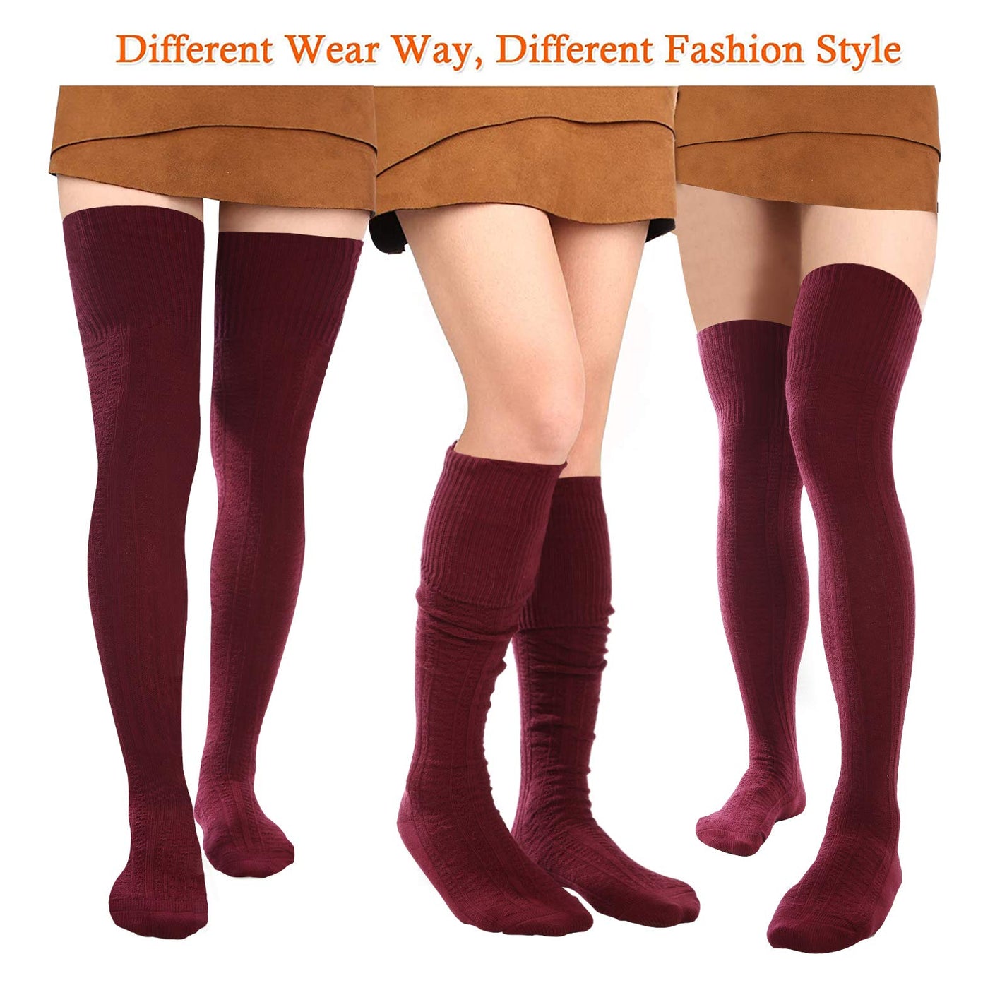 Thigh High Socks Boot Sock Women-Burgundy丨Moon Wood