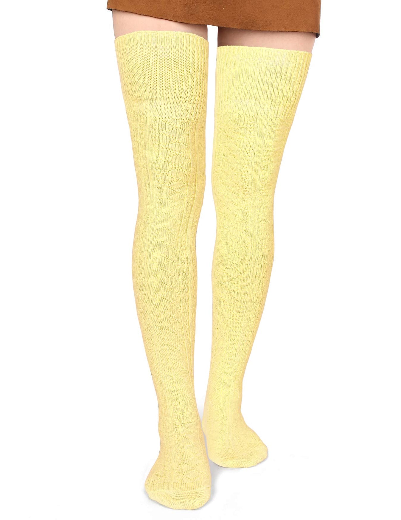 Thigh High Socks Boot Sock Women-Cream Yellow丨Moon Wood
