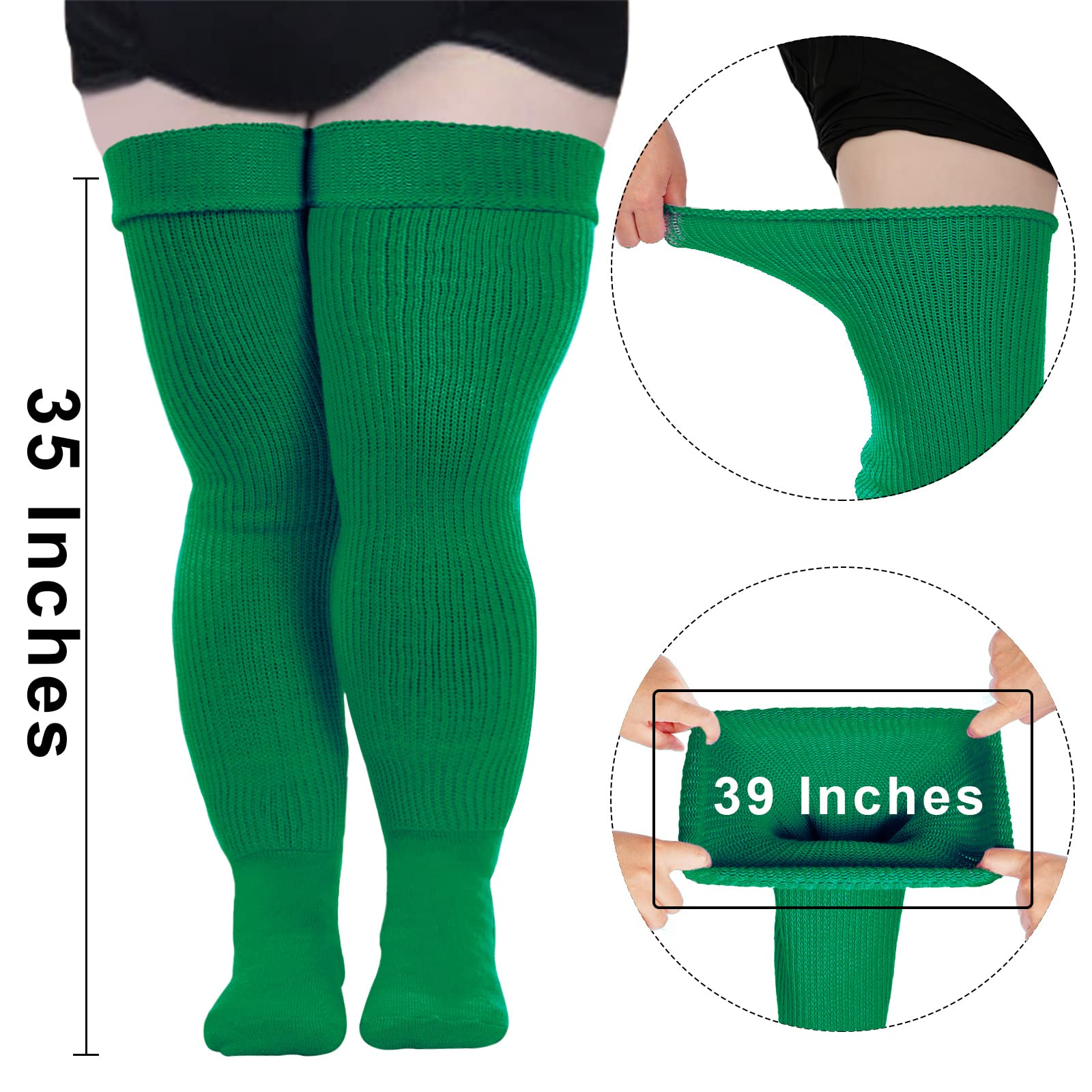Womens Plus Size Thigh High Socks-Emerald Green丨Moon Wood