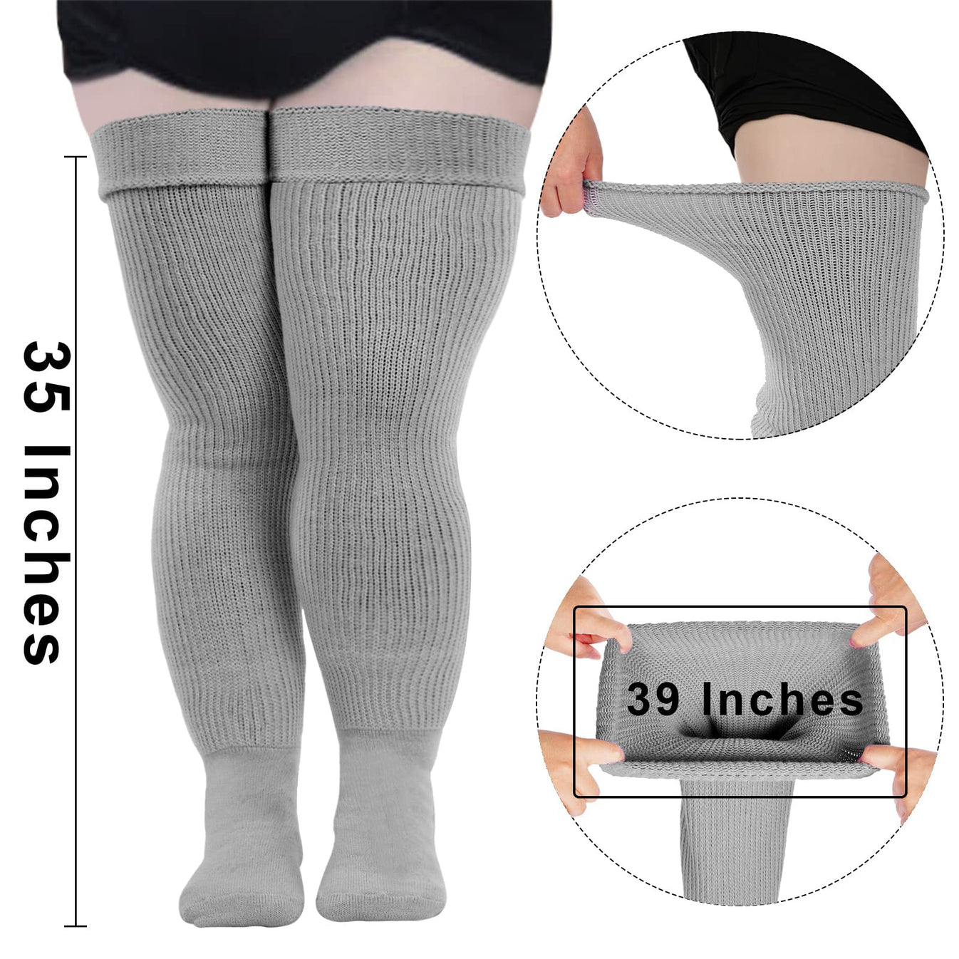 Womens Plus Size Thigh High Socks-Grey丨Moon Wood
