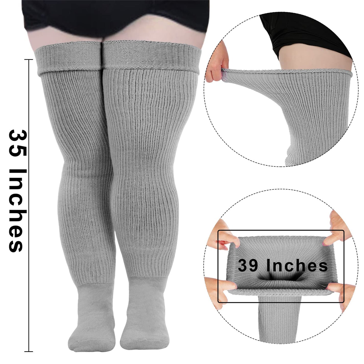 Womens Plus Size Thigh High Socks-Grey丨Moon Wood