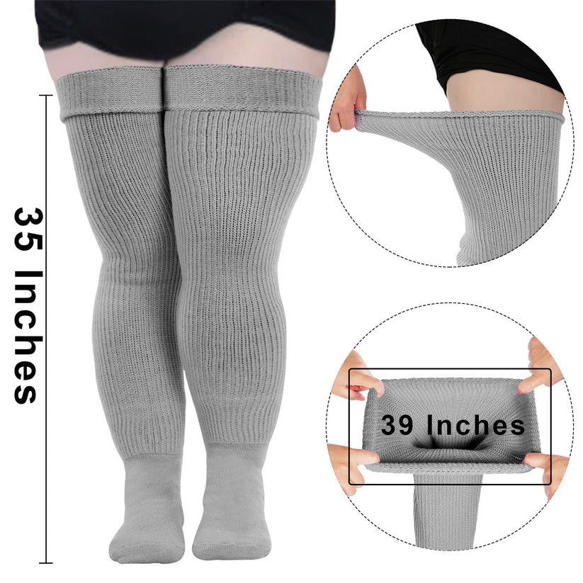 Womens Plus Size Thigh High Socks-Grey丨Moon Wood