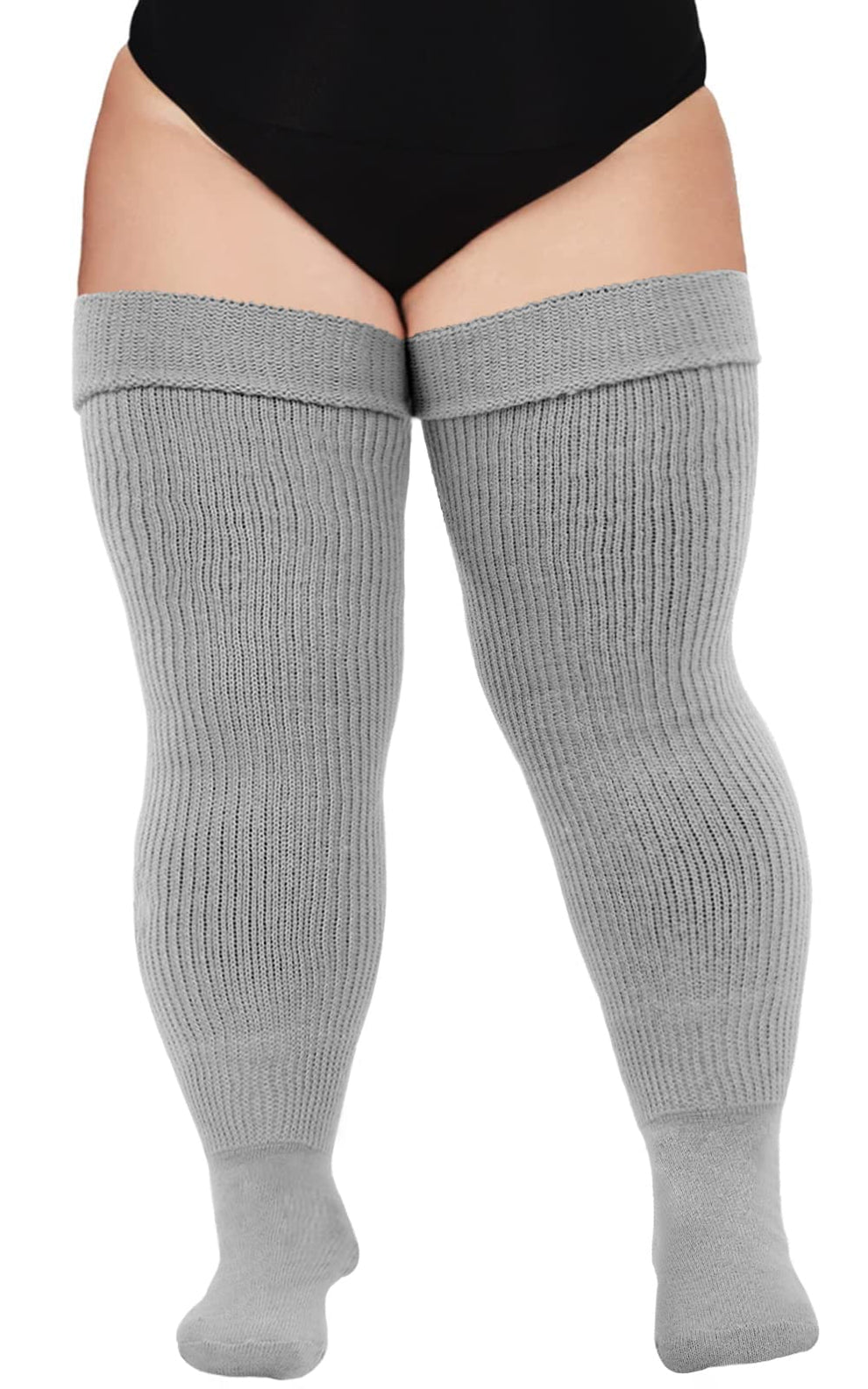 Womens Plus Size Thigh High Socks-Grey丨Moon Wood