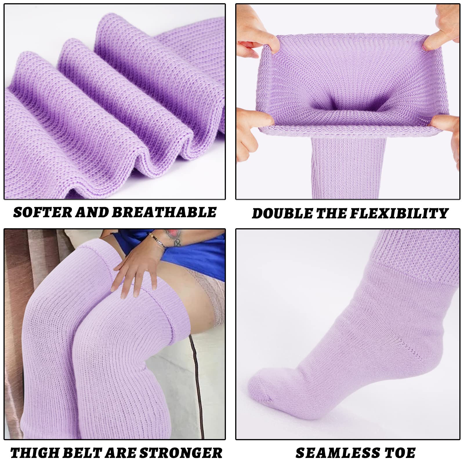 Womens Plus Size Thigh High Socks-Lavender丨Moon Wood