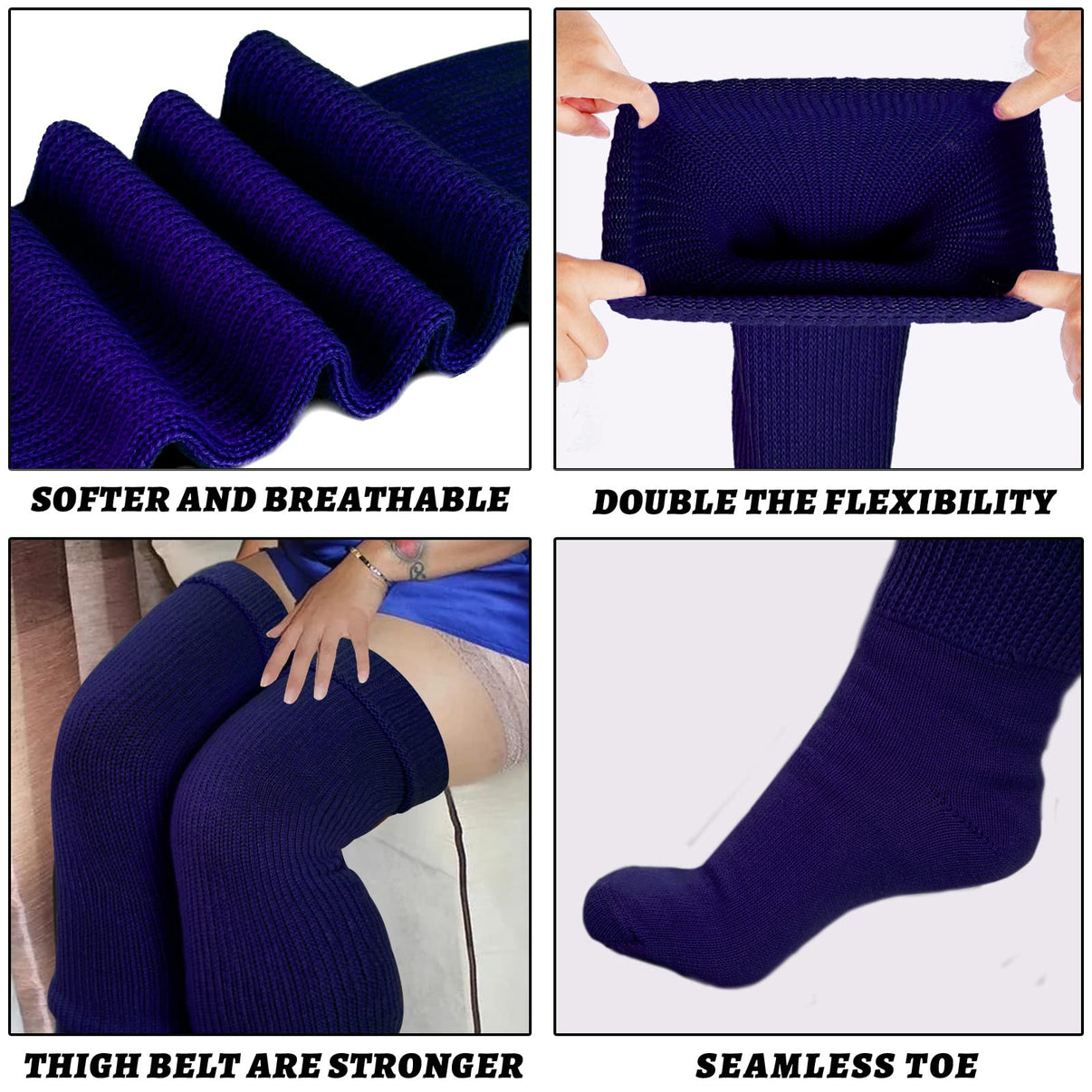 Womens Plus Size Thigh High Socks-Smokey Navy丨Moon Wood