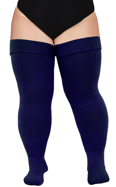 Womens Plus Size Thigh High Socks-Smokey Navy丨Moon Wood