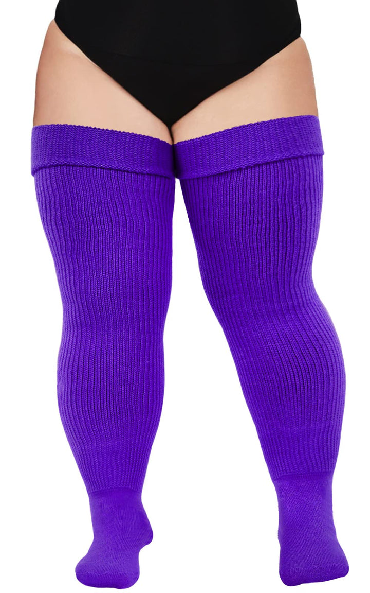 Womens Plus Size Thigh High Socks-Violet Purple丨Moon Wood