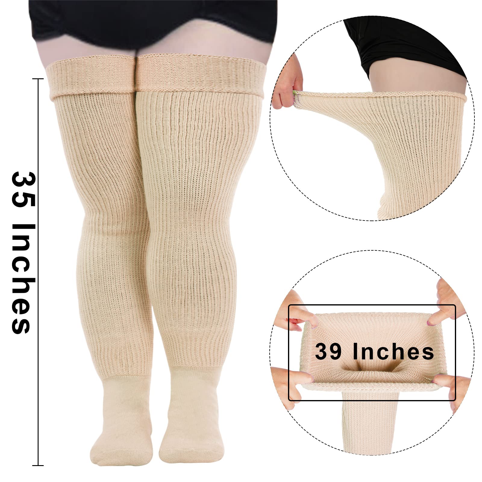 Womens Plus Size Thigh High Socks-Whole Wheat丨Moon Wood